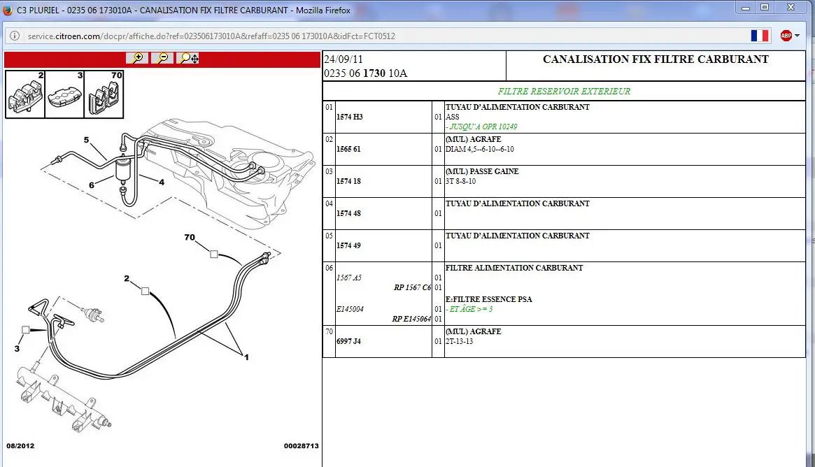 Où se trouve le filtre à essence - C3 Pluriel